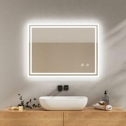 Badspiegel mit Touch 6500K LED-Beleuchtung eckig, Beschlagfrei, Helligkeit Einstellbar, Memory-Funktion, Horizontal&Vertical 80 x 60 cm - Emke