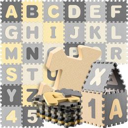 Spielwerk - 86-teilige Puzzlematte Baby Kinder 3,3m² Spielmatte Bodenschutzmatte Krabbelmatte Buchstaben Zahlen abc Lernteppich xxl Schaumstoff Grau