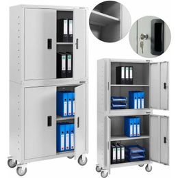 Arebos - Aktenschrank Büroschrank Grau 195 x 40 x 90 cm 2er Set 4 Türen mit Räder Höhenverstellbare Einlegeböden mit Zylinderschloss - Grau