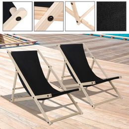 Swanew - Liegestuhl Campingstuhl Holz Klappstuhl Gartenstuhl Faltbar Klappbar Stoff Deck schwarz 2 Stück