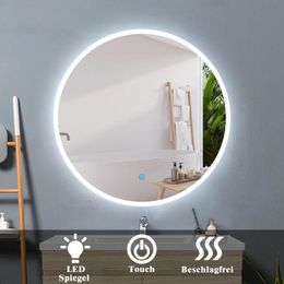 Rund Badspiegel mit Beleuchtung Wandspiegel led Badezimmerspiegel Beschlagfrei Touch 80 x 80 cm Kaltweiß