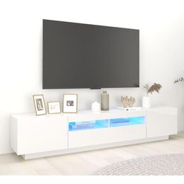 MAISONCHIC - TV-Lowboard für Wohnzimmer tv Schrank TV-Möbel mit LED-Leuchten Hochglanz-Weiß 200x35x40 cm DE89321