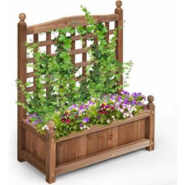 Blumenkasten mit Rankgitter, Pflanzkasten aus Massivholz, Rankkasten, Blumenstaender, mit Ablaufloechern, Lackierte Oberflaeche, für Balkon Garten,