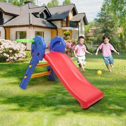 WYCTIN Rutsche Kinder Rutschbahn Kinderrutsche Gartenrutsche Wellenrutsche Kleinkinderrutsche mit Basketballkorb 106x59x77cm