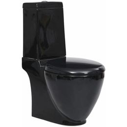 MAISONCHIC - Stand-WC,WC-Toilette Keramik-Toilette Badezimmer Rund Senkrechter Abgang Schwarz FSW62471