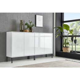 Bmg Möbel - Sideboard Mailand Set 2, grifflos, Metallfüße, Weiß/ Weiß hochglanz - Weiß