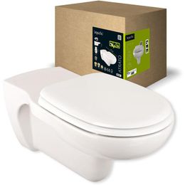 aquaSu Verlängertes Wand wc Atrato mit WC-Sitz, altersgerechter Tiefspüler, Hänge wc weiß, Abgang waagerecht, mit Verlängerung, 04843 9