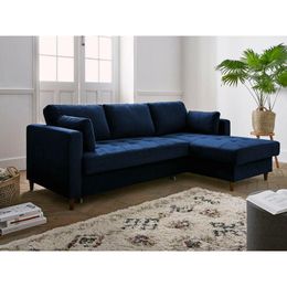 Anna – ecksofa mit schlaffunktion – mit bettkasten – 4-sitzer – moderner stil – rechts - nachtblau