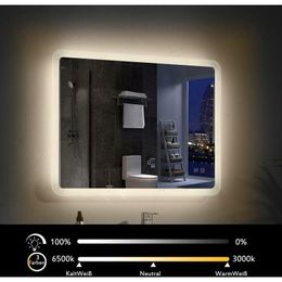 Badspiegel 50 x 60cm Beleuchtung led Rechteckig Badezimmerspiegel Wandspiegel Bad Spiegel Touchschalter 3 Lichtfarben Dimmbar [Energieklasse a++] mit