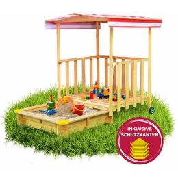 Spielhaus mit Sandkasten Sonnendach Spiel-Veranda fahrbar - natur - Coemo
