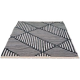 Teppich Tom Tailor HOME "Criss Cross" Teppiche Gr. B/L: 65 cm x 135 cm, 5 mm, 1 St., schwarz-weiß (weiß, schwarz) Baumwollteppiche