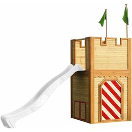 Spielhaus Arthur mit weißer Rutsche Spielschloss aus fsc Holz für Kinder Spielturm für den Garten - Braun - AXI