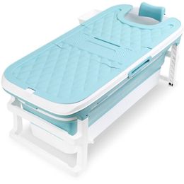 Faltbare Badewanne für Erwachsene,Kinder Kunststoff-Badewanne mit Abnehmbarem Bezug Wasserwanne 149cm - blau+weiß - VINGO