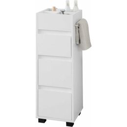 sobuy - BZR29-W Badezimmerschrank Badschrank Badkommode mit 3 Schubladen und 4 Fächern Kommode fürs Bad Midischrank mit Handtuchhalter Weiß bht ca: