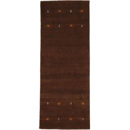Wollteppich CarpetFine "Gabbeh Uni" Teppiche Gr. B/L: 80 cm x 500 cm, 15 mm, 1 St., braun Orientalische Muster