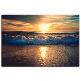 Wandbild Artland "Sonnenuntergang am Meer" Bilder Gr. B/H: 120 cm x 80 cm, Leinwandbild Gewässer Querformat, 1 St., orange Kunstdrucke