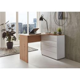 Bmg Möbel - Eckschreibtisch Mailand 3 (Computertisch, Winkelschreibtisch, Homeoffice, Bürotisch), Made in Germany (weiß-Oberboden Artisan
