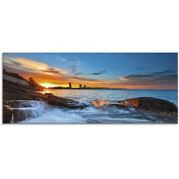 Glasbild Artland "Sonnenuntergangszeit am Hua-Hin Strand" Bilder Gr. B/H: 125 cm x 50 cm, Gewässer, 1 St., blau Glasbilder