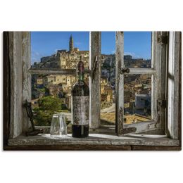 Wandbild Artland "Blick aus dem Fenster Matera, Italien" Bilder Gr. B/H: 120 cm x 80 cm, Leinwandbild Fenster & Türen Querformat, 1 St., grau Kunstdrucke