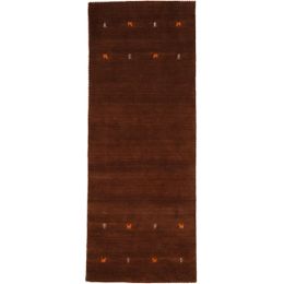 Wollteppich CarpetFine "Gabbeh Uni" Teppiche Gr. B/L: 80 cm x 350 cm, 15 mm, 1 St., braun Orientalische Muster