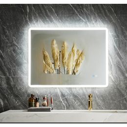 Horow - Badezimmerspiegel led Badspiegel mit-Beleuchtung mit-Licht und Entfoggen, Dimmbar, Horizontal/Vertikal, Acrylglas-Verpackung (50x70 cm)