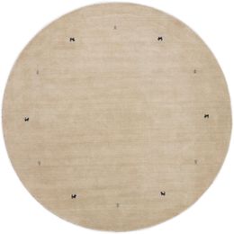 Wollteppich CarpetFine "Gabbeh Uni" Teppiche Gr. Ø 150 cm, 15 mm, 1 St., weiß Orientalische Muster
