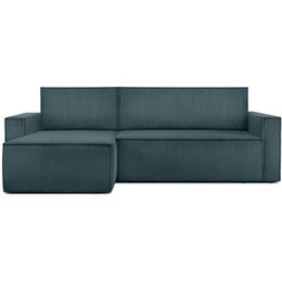 Konsimo - napi Ecksofa Big links/rechts, Schlaffunktion mit Cordbezug, Blau