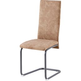 Esszimmerstuhl HOMEXPERTS "Nitro" Stühle Gr. B/H/T: 43 cm x 104 cm x 55 cm, 6 St., Lu x us-Microfaser Vintageoptik, Metall, beige (beige, silberfarben) Küchenstühle