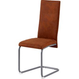 Esszimmerstuhl HOMEXPERTS "Nitro" Stühle Gr. B/H/T: 43 cm x 104 cm x 55 cm, 6 St., Lu x us-Microfaser Vintageoptik, Metall, braun (cognac, silberfarben) Küchenstühle