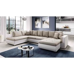 Xxl Sofa fiorenzo mit Schlaffunktion Sofakissen Couch U-Form MA120+OR 24/ Weiß-Beige - Furnix