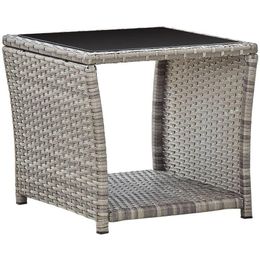 MAISONCHIC Couchtisch,Beistelltisch,Kaffeetisch,Sofatisch Grau 45 x 45 x 40 cm Poly Rattan und Glas -31241