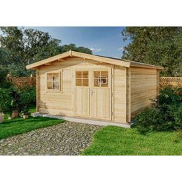 Alpholz Gartenhaus Valerie-28 mit Fußboden aus Holz, Gerätehaus 428x427, 14,5 m², 28 mm Wandstärke - Imprägnierung Pinie - Braun