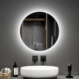 Emke - Rund Badspiegel Antibeschlage Badezimmerspiegel mit Beleuchtung , Energiesparend Lichtspiegel Wandspiegel,6500K LED-Beleuchtung, Helligkeit