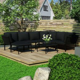MAISONCHIC - 8-tlg. Garten-Lounge-Set Gartenmöbel-Set Terrassen-Sitzgruppe mit Auflagen Schwarz pvc ZDEH94944