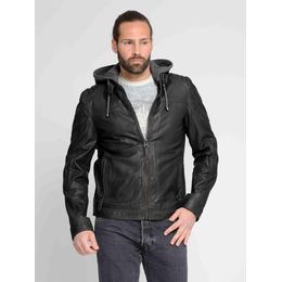 Lederjacke Maze "42021309", Herren, Gr. M, schwarz, Obermaterial: 100% Lammleder; Futter: 100% Baumwolle; &Auml;rmelfutter: 100% Polyester; Kapuze: 52% Baumwolle; 48% Polyester, Jacken