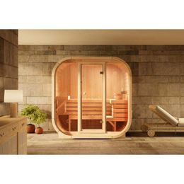 Innensauna Elipso m, Sauna mit Glasfront, 42 mm Wandstärke, 3 Personen - ohne Farbbehandlung - FinnTherm