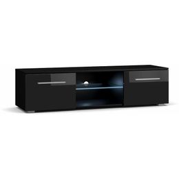 3xEliving Modernistischer Fernsehschrank Punes schwarz/schwarz glänzend 100 cm led - schwarz/schwarz glänzend led