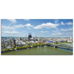 Glasbild Artland "Köln Rheinpanorama" Bilder Gr. B/H: 100 cm x 50 cm, Glasbild Deutschland Querformat, 1 St., blau Glasbilder