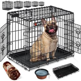 Lovpet - Hundekäfig klappbar Hundetransportkäfig Inkl. Fleecedecke + Napf Hundebox mit 2 Türen Transportkäfig Auto Tiertransportbox Hundetransportbox