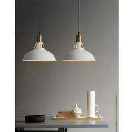 2er Pendelleuchte Eisen Kronleuchter im Industrielle Stil Hängelampe mit Lampenschirm E27 Fassung für Loft Esszimmer Wohnzimmer Flur (Weiß)