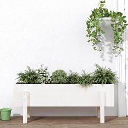 Hochbeet，Blumenkasten，Pflanzkasten Balkon, Terrasse, Garten Weiß 101x30x38 cm Massivholz Kiefer VMEC151391 MAISONCHIC