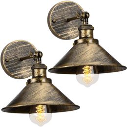 2er Wandleuchte, Vintage Industrielle Wandlampe aus Metall mit Ø22cm Lampenschirm für Schlafzimmer Wohnzimmer Esszimmer (Bronze)