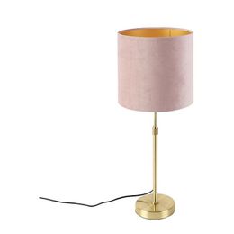 Qazqa - Tischleuchte gold / messing mit veloursschirm pink 25 cm - Parte - Rosa
