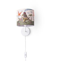 Paco Home - Tischlampe Kinderzimmer Nachtisch Lampe Stoffschirm Wandleuchte RundTiere Wandleuchte - Weiß, Design 3 (Ø18 cm)