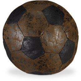 Türstopper Fußball, Stoff, für Boden, mit Sand gefüllt, Deko Türpuffer Ball, innen, schwer, ø 20 cm, braun - Relaxdays
