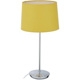 Tischlampe mit Stoffschirm, verchromter Fuß, E14 Fassung, Wohn- & Schlafzimmer, moderne Nachttischlampe, gelb - Relaxdays