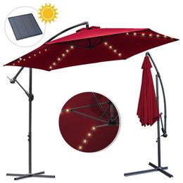 Swanew - 300cm Sonnenschirm led Solar Marktschirm Ampelschirm Gartenschirm Neigbar Pendelschirm,Rot - Rot