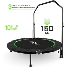 Fitness Trampolin - ø 101 cm, höhenverstellbarer Haltegriff, bis 150 kg, klappbar, Schwarz/Grün - Mini-Trampolin, Aerobic Trampolin für Erwachsene