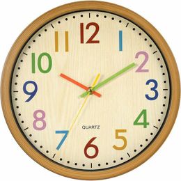 Wanduhr Kinder-Wanduhr, 12,5 Zoll / 32 cm Kinder-Wanduhr mit leiser Uhr und bunten Zahlen, tickt nicht, gut ablesbar, Wohnaccessoires und Dekoration