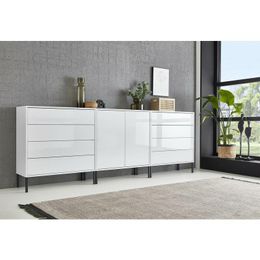 Sideboard Mailand Set 4, grifflos, Metallfüße, Weiß hochglanz - Weiß - Bmg Möbel